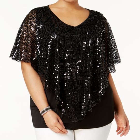 NY Collection | Tops | Ny Collection Vneck Sequined Caplet Poncho Top ...